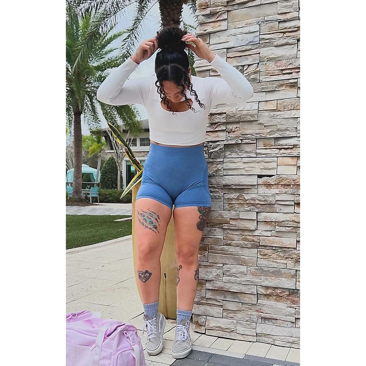 Aoxjox Contour Seamless Shorts for Women High Waist Workout Shorts Gym Biker Shorts Booty Running Yoga Shorts 5" (Royale Blue Marl, Medium)