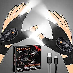 Rechargeable Flashlight Gloves Men Gifts - Led Light Glove Christmas Stocking Stuffers Birthday Fishing Gifts for Dad Women Husband Him Teens Guy Cool Gadgets Tools Stuff for Camping Running Repairing