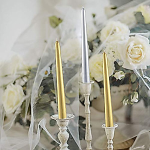 SPAAS Silver Taper Candles, Set of 4 | 9" Tall Unscented Metallic Taper Candles - 8 Hour Long Burning | Individually Wrapped, Unscented Taper Candles for Home Décor, Wedding, Holiday, and Parties