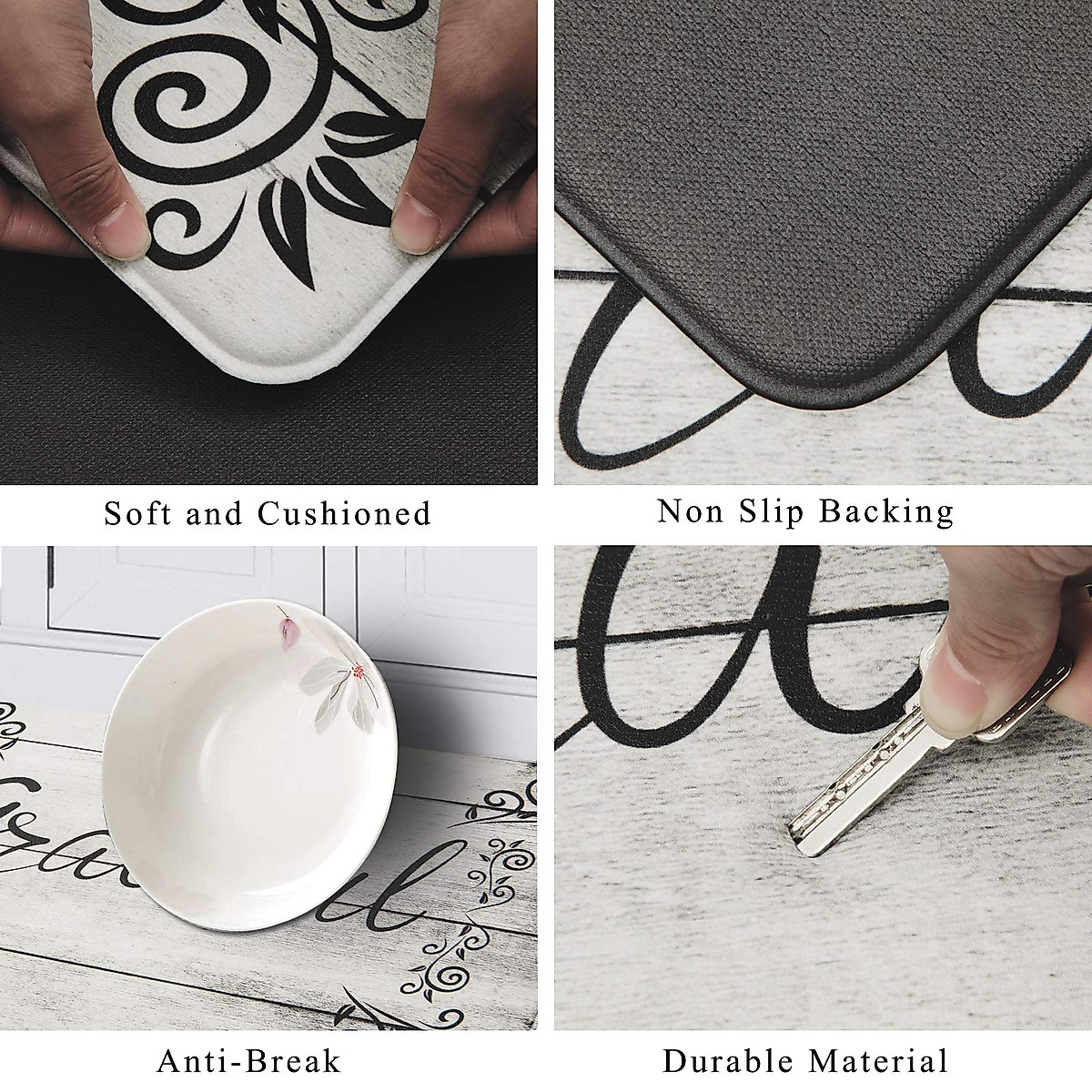 HEBE Anti Fatigue Kitchen Mat Set of 2 Non Slip Cushioned Kitchen Mats for Floor Waterproof Farmhouse Kitchen Rugs and Mats Set Comfort Standing Desk Mat Carpet for Sink,Office,Laundry