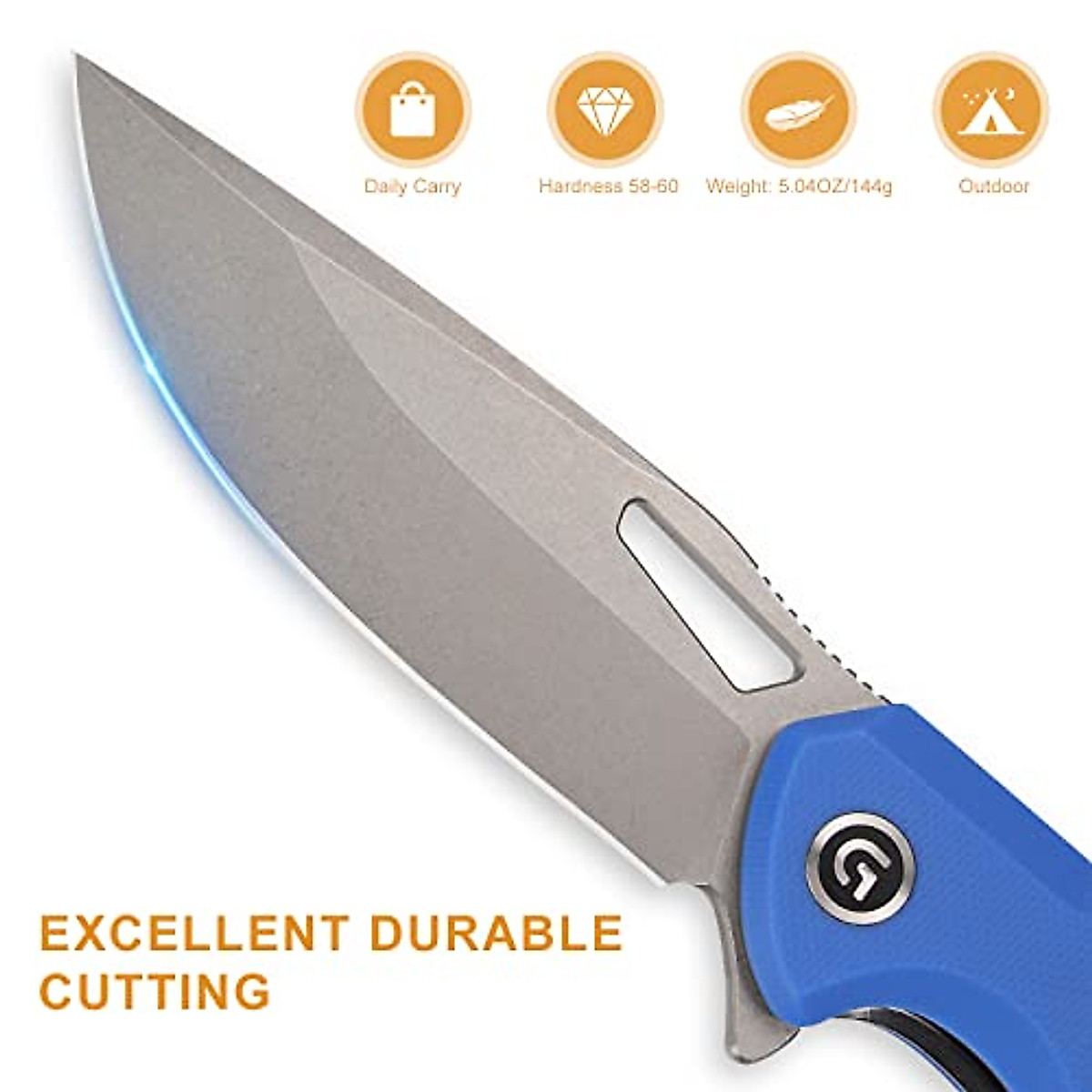 GVDV 9Cr18Mov Stainless Steel Pocket Knife with Ball Bearing Flipper, 3.6”Blade Folding Knife with G10 Handle, EDC Pocket Knives for Hunting Camping Fishing, Gifts for Men Women, Large (Blue)