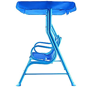 Costzon Patio Swing, All-Weather Porch Swing w/ Safety Belt, 2 Seats Outdoor Lounge Chair Hammock w/ Removable Canopy, Outdoor Swing Bench for Backyard Lawn Garden (Puppy Pattern, Blue)