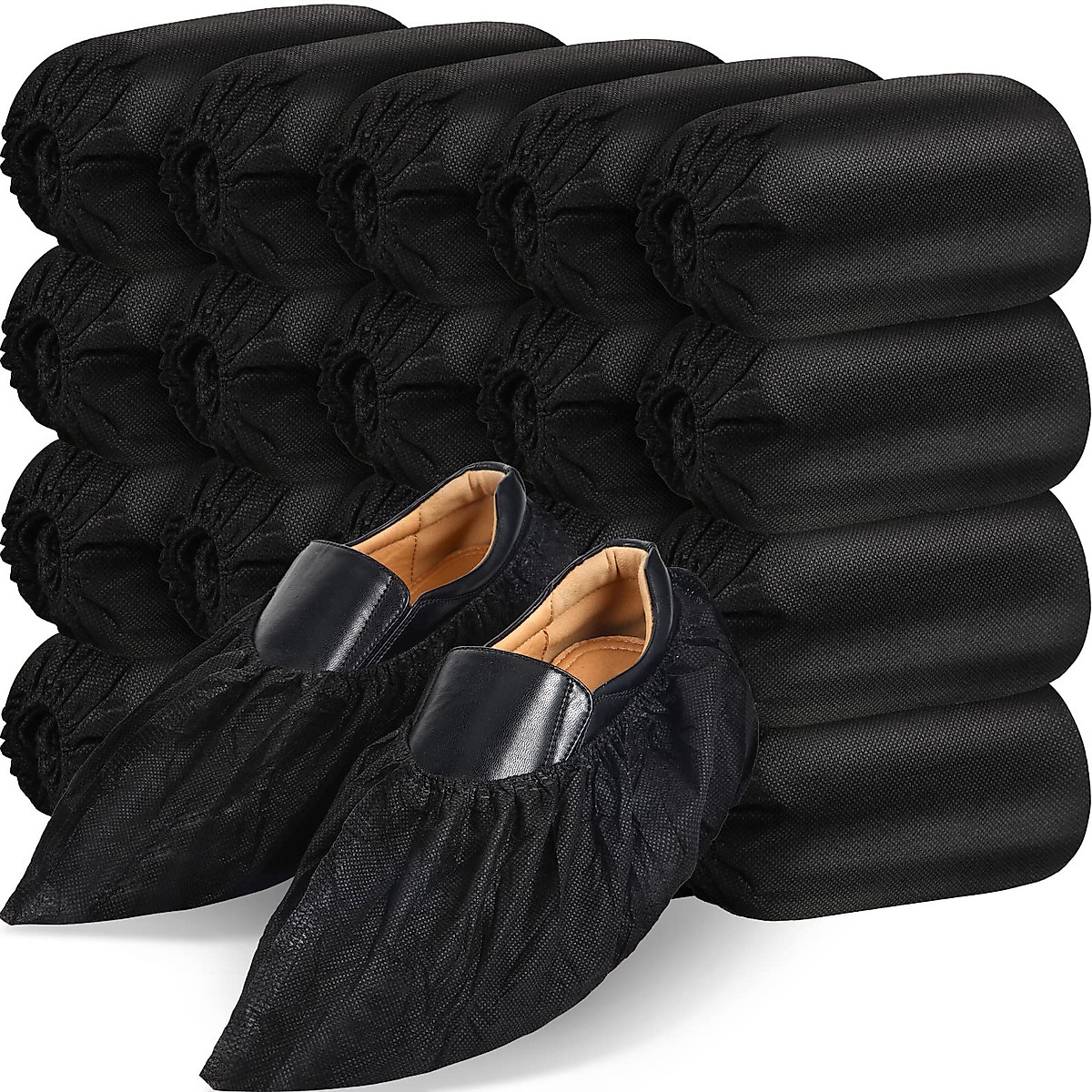 200 Pack Disposable Shoe Covers Black Disposable Boot and Shoe Booties Covers Waterproof Slip Resistant Shoe Booties Covers (Extra Large)