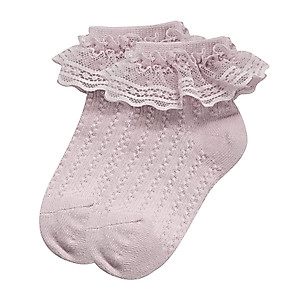 Durio Baby Girl Socks Frilly Baby Socks 0-3 Months Soft Baby Socks 6-12 Months Lace Baby Girl Ruffle Socks Baby Socks Newborn Aa White&Light Pink&Dark Pink 0-12 Months