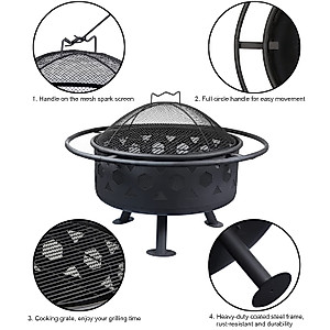 Bettermade 2 in 1 Fire Pit for Outside, 30in Wood Burning Outdoor Firepits with Spark Screen for Camping, Bonfire, Garden, Picnic, Includes Poker & Cooking Grate for Backyard Patio BBQ