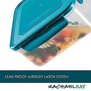 Rachael Ray Leak-Proof Nestable Container Food Storage Bin Set, 10-Piece Square, Teal Lid
