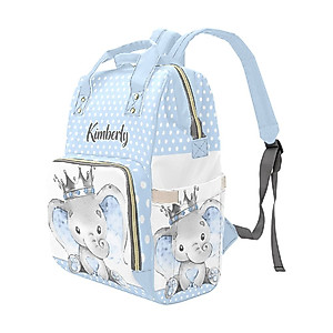 Liveweike Prince Elephant Dot Personalized Diaper Bag Backpack Custom Name Daypack Large Mommy Bag for Teen Girl Boy Student