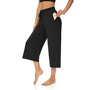 DIBAOLONG Womens Capri Pants Loose Yoga Pants Wide Leg Drawstring Comfy Lounge Pajama Capris Sweatpants with Pockets Charcoal Grey M