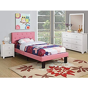 Poundex PU Upholstered Platform Bed, Twin, Pink