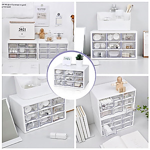 FODIENS Desk Storage Organizer with 9 Drawers, Stackable Desktop Craft Drawer Cabinet, Clear Storage Box Caddy for Makeup Jewelry Office Craft Supplies (9.84×6.3×5.9in)