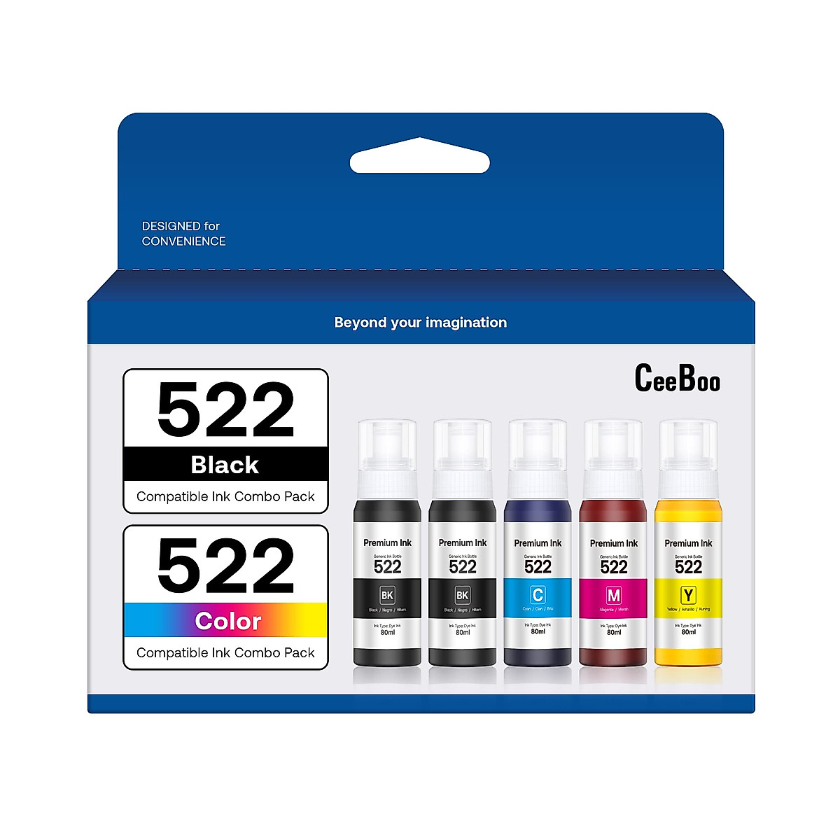 522 High Capacity (5 Bottles) Compatible Refill Ink Bottle Replacement for Epson 522 Ink Refill Bottles (Not Sublimation Ink) Use for EcoTank ET-2803 ET-2800 ET-2720 ET-4800 Printer