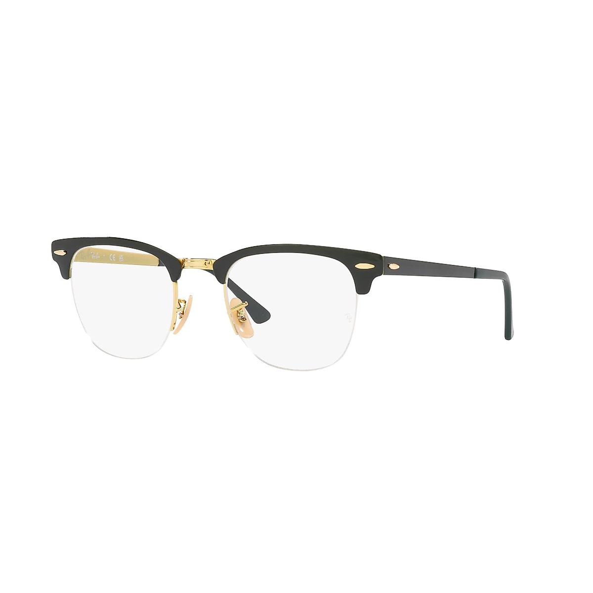 Ray-Ban RX3716VM Clubmaster Metal Square Prescription Eyewear Frames, Green on Gold/Demo Lens, 50 mm