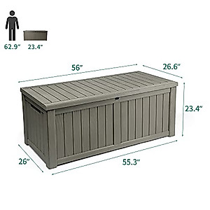 YITAHOME 120 Gallon Outdoor Storage Deck Box, Large Resin Patio Storage for Outdoor Pillows, Garden Tools and Pool Supplies, Waterproof, Lockable (Light Brown)