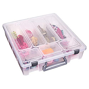 AB Designs 6967ABD Super Satchel with 9 Mixed Bins Inside Stackable Home Storage Organization Container, Clear with Sliver Latches and Handle, w/Long