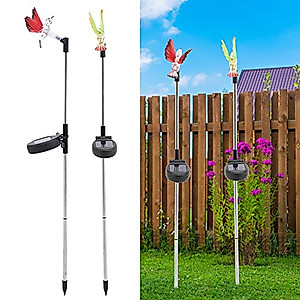 Yosoo123 2pcs/Set Solar Lawn Garden Decoration Bird Lights, LED Color-Changing Optical Fiber Hummingbird Ground Plug Ground Plug Lamp