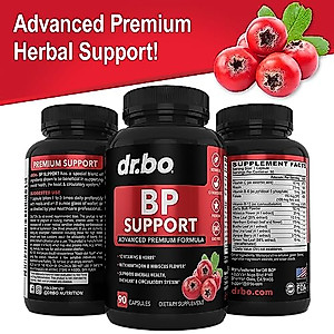 DR. BO Blood BP Support Supplement - Healthy Herbal Garlic & Natural Hibiscus Supplement Health Herbs Vitamin Formula - Hawthorn Pills Heart Vitamins Blend Flow Supplements Capsules for Women & Men