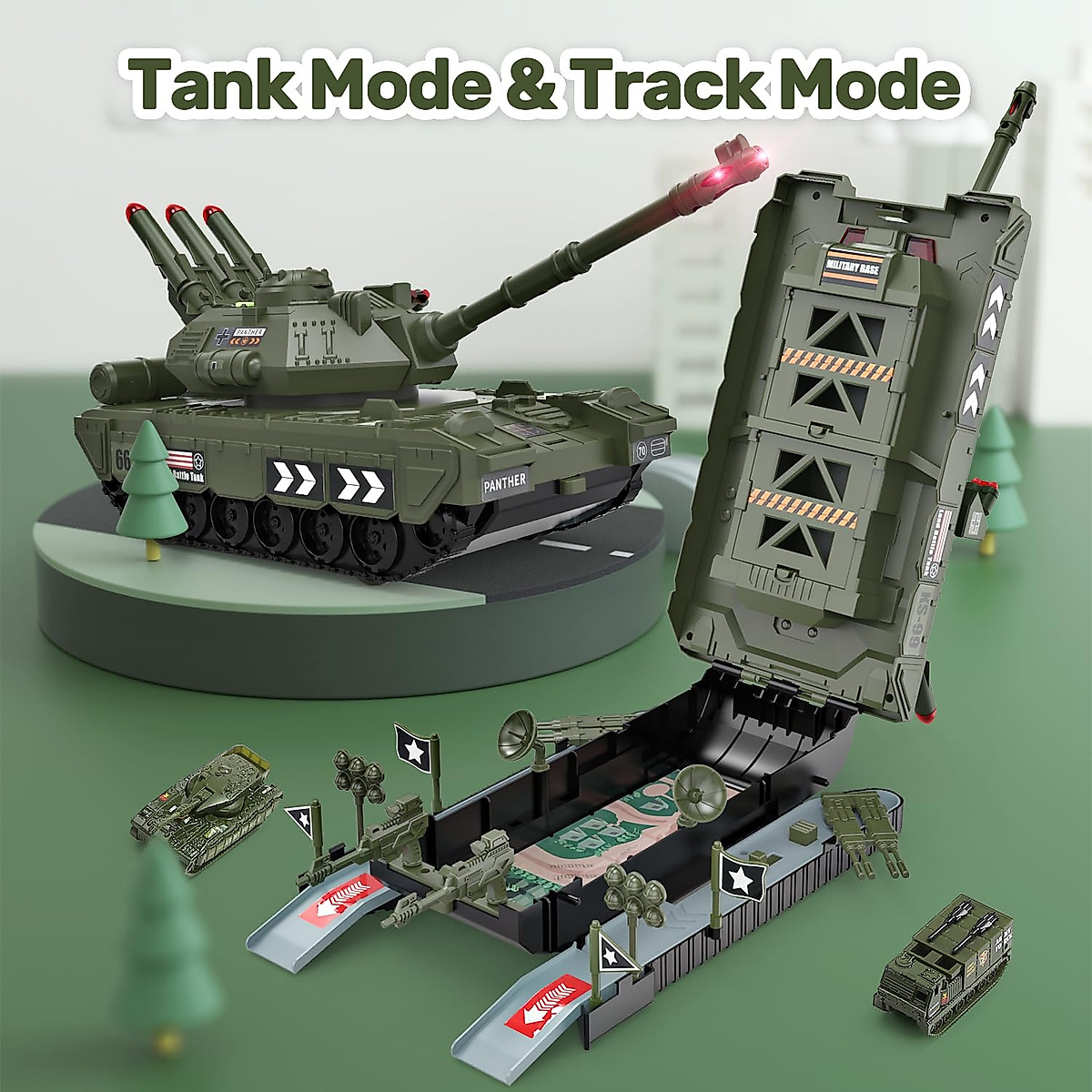 CUTE STONE Military Vehicles Set, Tank Toy Set with Realistic Light and Sound, Rotating Turret and Missile, 4 Pack Assorted Alloy Army Vehicles, Great Military Toy for Kids Boys