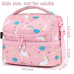 FlowFly Kids Double Decker Cooler Insulated Lunch Bag Large Tote for Boys, Girls, Men, Women, With Adjustable Strap, Unicorn