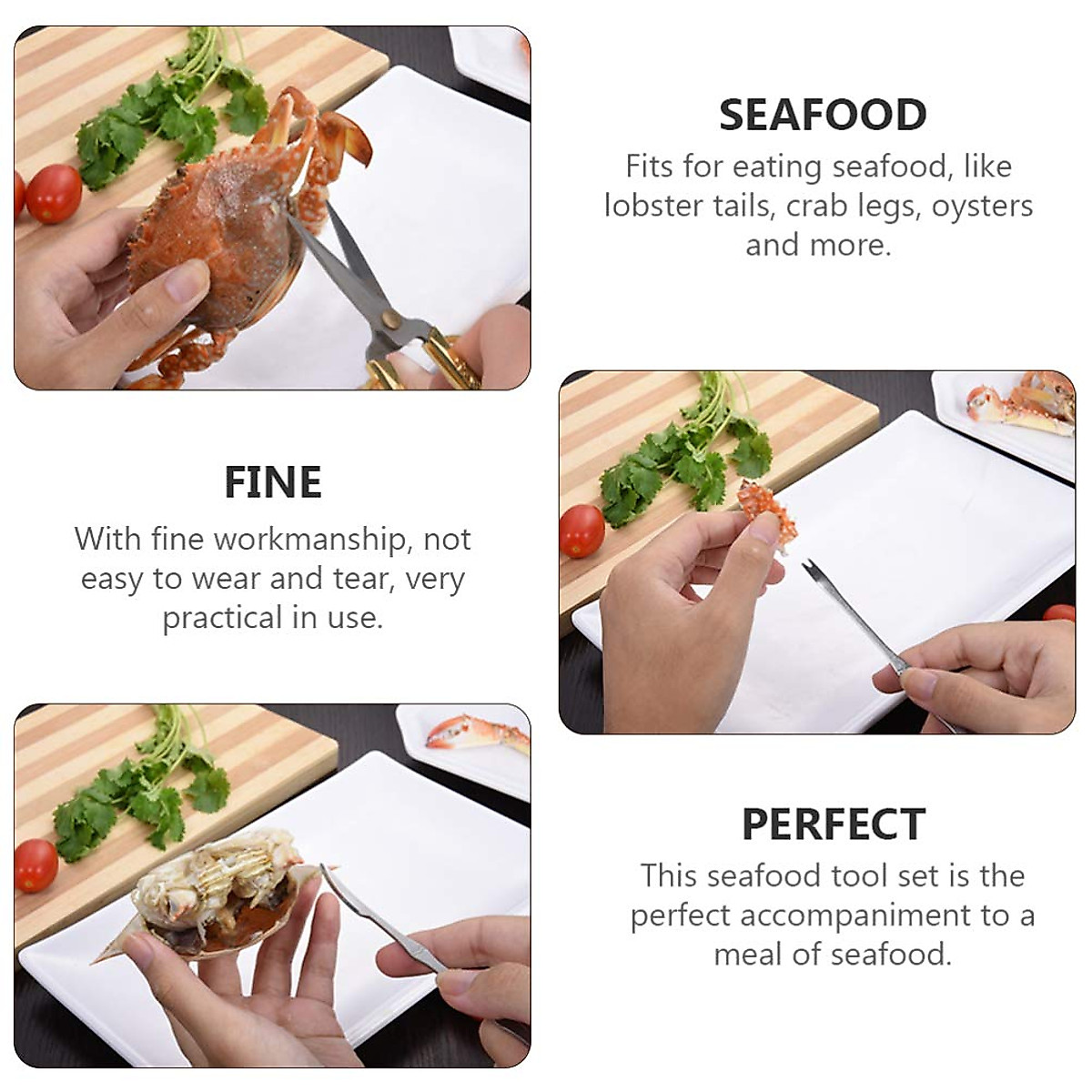 Cabilock 1 Set 8pcs Crab Eating Tool Lobster Utensils Crab Tool Crab Leg Tools Kitchen Crab Scissor Seafood Utensils Shellfish Lobster Fork Picks Crab Leg Utensil Stainless Steel Shrimp