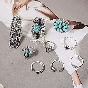 Fuqimanman2020 9pcs Boho Silver Statement Rings Joint Knuckle Ring Set