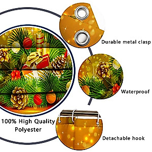 ENYORSEL Christmas Bathroom Set, Shower Curtain Sets with Rugs Incl Shower Curtain with 12 Hooks, Soft Non-Slip Bath Mat, Toilet U-Shaped Floor Mat and Toilet Lid Cover Mat for Bathroom Decor