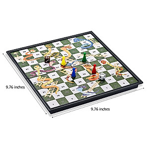 ColorGo Magnetic Snakes and Ladders Board Games with Folding Board Travel Games Set for Kids and Adults (Magnetic Snakes and Ladders Set)
