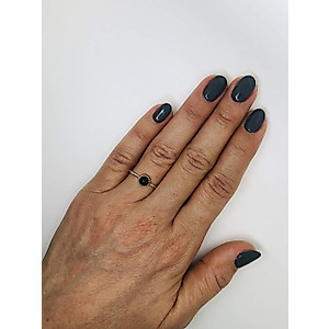 Black Onyx Round Stone Delicate Ring 925 Sterling Silver Vintage Tribal Gipsy Boho Look US Size 5 6 7 8 9 (6)