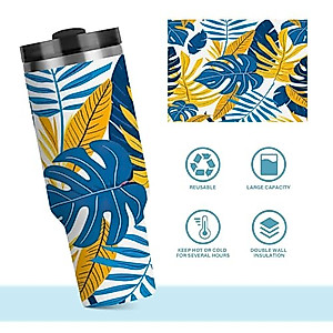 FRCSDIY Leaves Insulated Tumbler with Handle and Straw Lid,30oz Leakproof Stainless Steel Cup BPA-Free Water Bottle