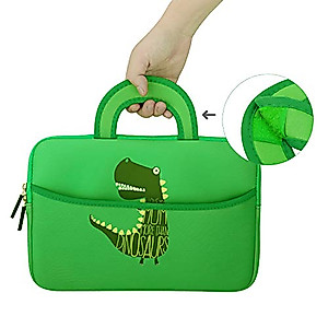 MoKo Fire HD 10 Inch Kids Tablet Sleeve Case Bag, [Shock-Proof] Zipper Handle Pouch Portable Neoprene Case Cover fits Fire HD 10 Plus 2021, Fire HD 10 Kids & Pro 2021 - Dinosaur Green