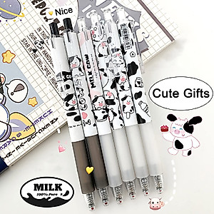 Cute Pens Kawaii 0.5mm Black Ink Gel Pens Fine Point Smooth Writing Ballpoint for Office School Supplies Nice Fun Gifts for Kids Girls Women Pens for Journaling，Pack of 6pcs (Little Milky Cow)