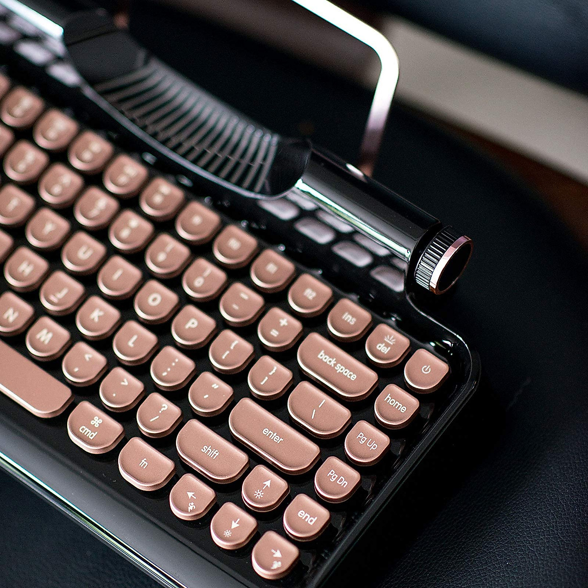 fotorkit Rymek Classic Typewriter Style Mechanical Keyboard USB Wired& Bluetooth Wireless Keyboard with Tablet Stand and RGB Dynamic Backlit Windows Mac iOS Android Supported-knewkey