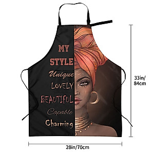 Perinsto African American Black Woman Waterproof Apron With 2 Pockets Personalized Kitchen Chef Aprons Bibs For Cooking Baking Painting Gardening Grooming