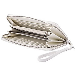 Brentano Vegan Leather Slim Single-Zipper Chevron Embroidered Wallet Clutch with Removable Wrist Strap (WHITE)