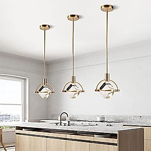 Camastar Brass Pendant Light, Cube Crystal Pendant Light Fixture for Kitchen Island, Modern Small Pendant Ceiling Dimmable Light for Dining Room, Vanity Pendant Haging Light for Bedroom