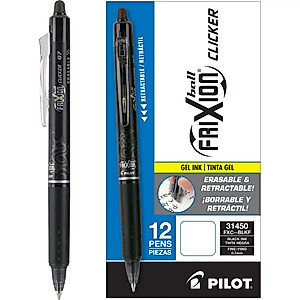 PILOT FriXion Clicker Erasable, Refillable & Retractable Gel Ink Pens, Fine Point, Black Ink, 12-Pack (31450)