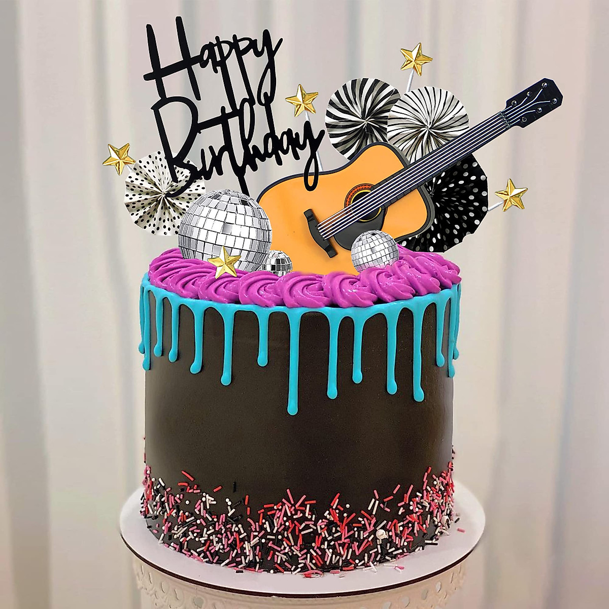 15 PCS Guitar Cake Toppers Disco Ball Cake Toppers Music Theme Birthday Cake Toppers Guitar Model Cake Decorations For Musician Birthday Party Rock Theme Party Guitar Theme party Supplies