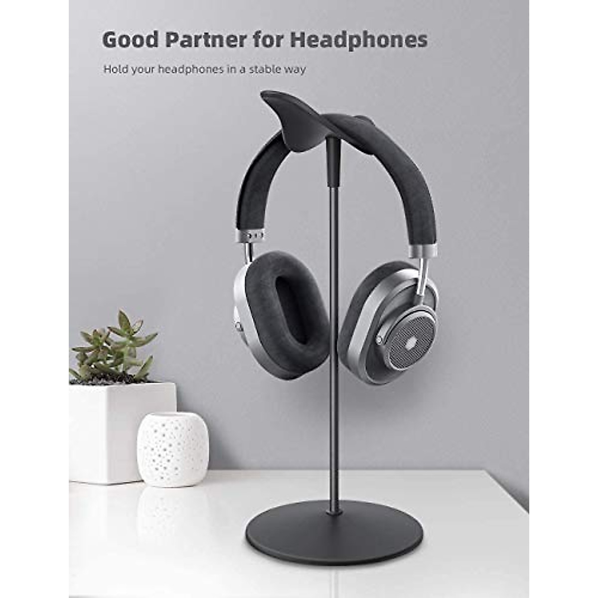Lamicall Headphone Stand, Desktop Headset Holder - Desk Earphone Stand, for All Headsets Such as Airpods Max, HyperX Gaming Headphones, Beats/Sony/Sennheiser Music Headphones - Black