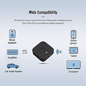 Bluetooth Receiver for Home Stereo RCA, 3.5mm AUX Wireless Audio Adapter for Home and Car Stereo System,NFC-Enabled