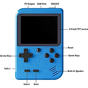 Handheld Game Console , 400 Retro Video Games , 3'' LCD Screen Retro Handheld Video Game Console, Portable Retro Handheld Game Console Supports for Connecting TV & Two Players (Blue)