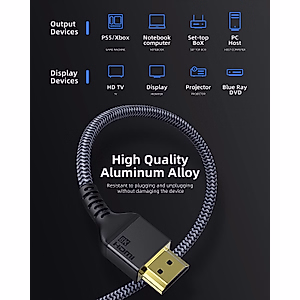 Maxonar HDMI 2.1 Cable 6FT [Certified] Ultra High Speed HDMI Cord, 10K 8K60 4K120Hz 144Hz 48Gbps HDCP 2.2&2.3 eARC HDR Dolby for PlayStation 5/PS5, Xbox Series X, Apple TV 4K, Roku/Samsung/Sony TV