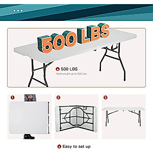 FDW Folding Tables, Plastic 6ft Folding Table,Half Portable Foldable Table for Parties, Backyard Events,White
