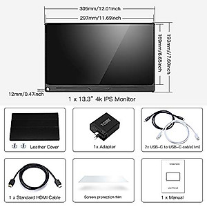 Eyoyo Portable Computer Monitor 4K Gaming Monitor 13.3 inch 3840x2160 UHD IPS Display USB-C Monitor Compatible with Mac Laptop PS4 Xbox One Smartphone