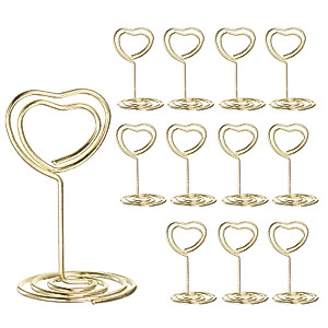 HARFINGTON 12pcs Table Number Holders 1.97 Inch 50mm Tall Mini Heart Shape Steel Photo Holders for Centerpieces Table Place Card Holders for Wedding Reception Party Office Home, Silver Tone