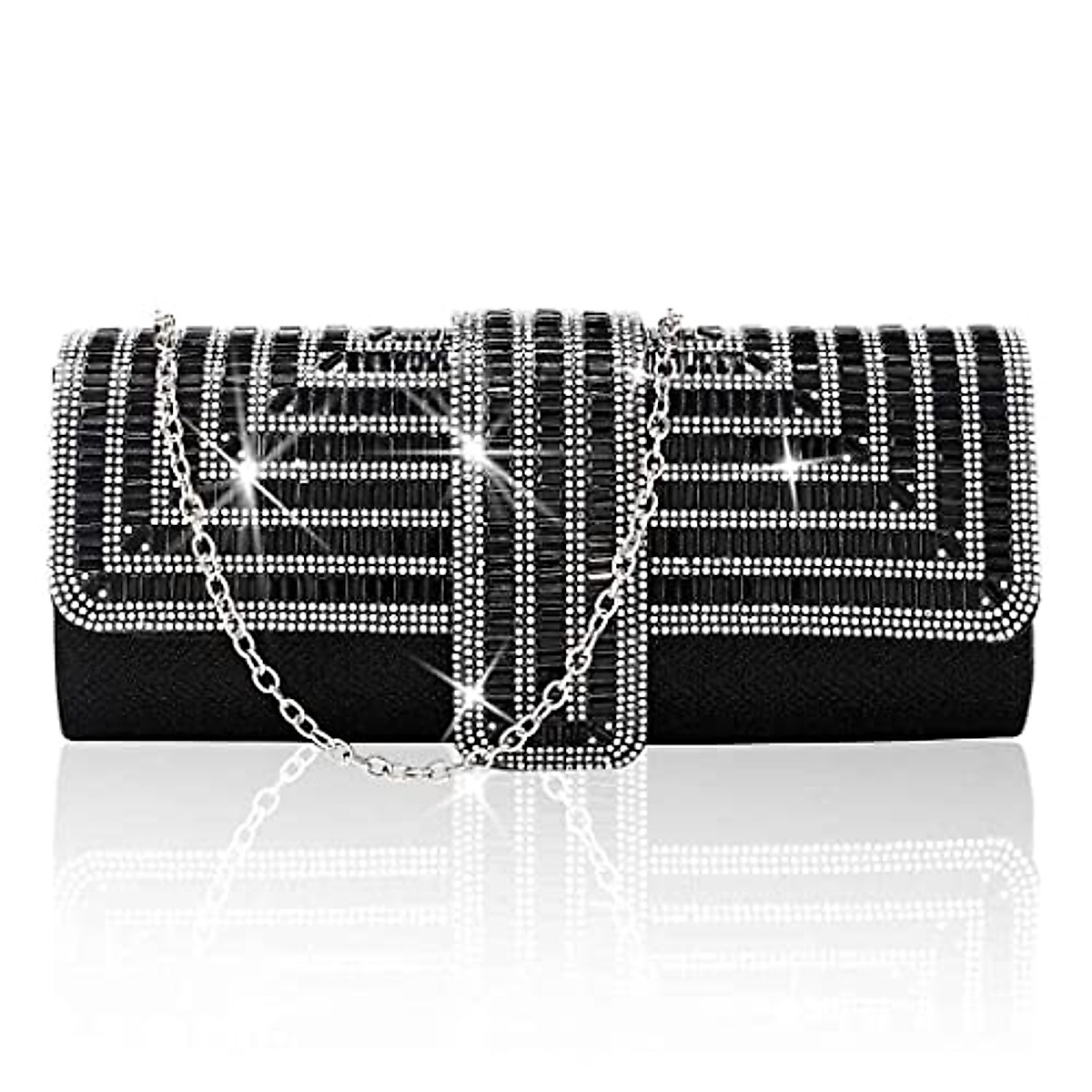 Yokawe Women's Clutch Purse Sparkly Rhinestone Evening Bag Bridal Wedding Prom Party Handbag (Black)