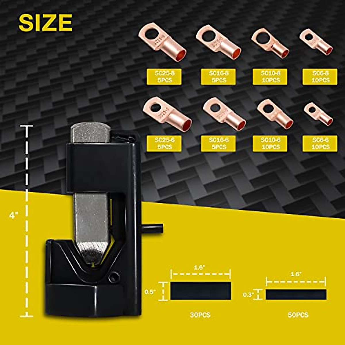KOTTO Hammer Lug Crimper Tool Combo Battery terminal Wire and Cable with 60 PCS Terminal Connector and 80PCS insulation tape heat shrink tube