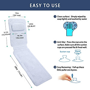 Bath Pillow Full Body, SurSoul Quick-Drying Spa Pillow for Tub, Bathtub Pillow with Soft PVC, Bath Bed with Suction Cups