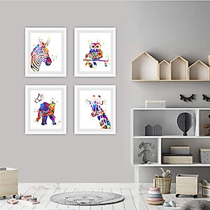 Dignovel Studios Unframed (Set of 4) 8X10 Baby Animals Watercolor Art Print Set Nursery Decor Zebra Owl Elephant Giraffe dnc8