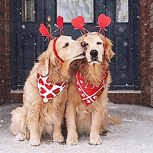 CROWNED BEAUTY Valentines Day Dog Bandanas Large 2 Pack,Kisses Adjustable Triangle Holiday Plaid Reversible Scarves for Medium Large Extra Large Dogs Pets DB15