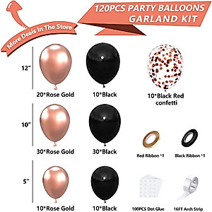 NISOCY Black and Rose Gold Balloons Garland Arch Kit, 120PCS Black Metallic Rose Gold Confetti Balloons for Engagements Wedding Valentine's Day Graduation Birthday Anniversary Party Decorations