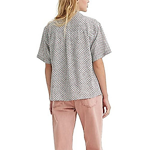 Levi's Women's Aiden Short Sleeve Shirt (Also Available in Plus), (New) Ruffle Square Geo Baked Clay Print, Large